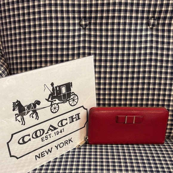 Coach | Bags | Coach Accordion Red Wallet With Bow Detail | Poshmark
